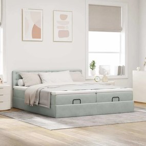 Osmanský rám postele s matracíes světle šedá 200x200cm samet 3312965