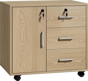 HOMCOM pojízdný kontejner do kanceláře, zamykatelný úložný nábytek se 3 zásuvkami a nastavitelnou vloženou policí, s kolečky, 40 x 60 x 56 cm, světle…