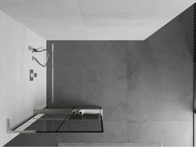Mexen Kioto+ L, sprchová zástěna Walk-In s poličkou a věšákem 70 x 200 cm, 8mm čiré sklo černý vzor, ​​broušená ocel profil, 800-070-123-97-77