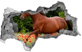 Wallmuralia Díra 3D fototapeta nálepka Kůň na poli máků 95x73 cm
