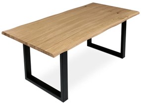 AUTRONIC Stůl jídelní, 180x90x75 cm,masiv dub, kovová noha ve tvaru písmene "U", černý lak