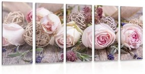 5-dílný obraz slavnostní květinová kompozice růží - 100x50 cm