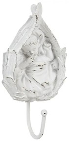 Bílý antik nástěnný háček s andílkem – 8x5x17 cm