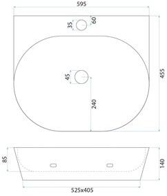 Rea Kim, keramické umyvadlo na desku 595x455x140mm, bílá lesklá, REA-U6683