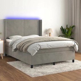 Box Spring Postel S Matrací A Led Samet Světle Šedá Hladký design 140 x 2