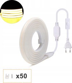 10 m Led pásek Cob 230V Neon Teplý 288 diod/M světelná linka bílá teplá