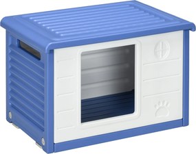 PawHut Venkovní Psí Bouda Plastový Úkryt pro Štěňata s Vodotěsnými Větracími Otvory, Rozměry 60D x 42Š x 40V cm Modrá a Bílá