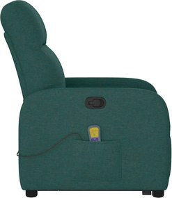 Zvedací masážní polohovací křeslo tmavě zelené textil 3302988