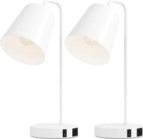 HOMCOM sada 2 moderních stolních lamp z oceli s USB porty, objímka E27, bez žárovek, bílá