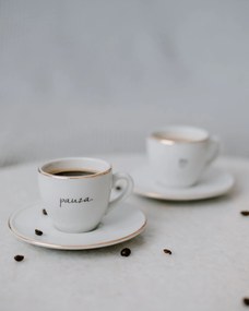 Bella Rose Šálek na espresso s podšálkem Pauza 90 ml, bílá barva, zlatá barva, porcelán