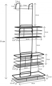 Erga Rafek, trojitá koupelnová polička do sprchy na zavěšení 30x12,5x71 cm, černá matná, ERG-YKA-CH.RAFEK-BLK