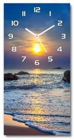 Wallmuralia Nástěnné hodiny Západ slunce pláž 30x60 cm
