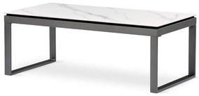 Stůl konferenční, deska slinutá keramika 120x60, bílý mramor, nohy šedý kov