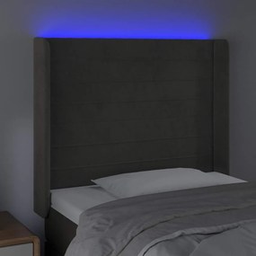 Čelo postele s LED tmavě šedé 103 x 16 x 118/128 cm samet 3124231