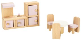 Creative Corner Domeček pro panenky nábytek obývací pokoj ložnice koupelna kuchyně dřevěný růžový