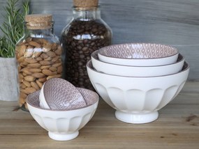 Set 5ks bílá porcelánová miska s růžovými detaily uvnitř Arés - Ø15*9 cm