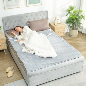 HOMCOM Elektrická deka 160x140 cm s 5 stupni vytápění a 2 dálkovými ovladači, z fleecu a polyesteru, šedá