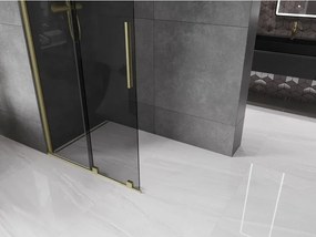 Mexen Velar, sprchová zástěna s posuvnými dveřmi Walk-in 100 x 200 cm, 8mm šedé sklo, zlatá matná, 871-100-000-43-55
