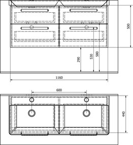 Sapho Theia dvojumyvadlová skříňka 116 x 50 x 44,2 cm 4x zásuvka bílá TH120-3030