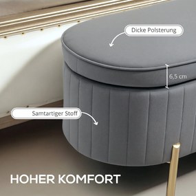 HOMCOM Lavice s víkem a úložným prostorem, potah z látky, dřevo, kov, šedá + zlatá