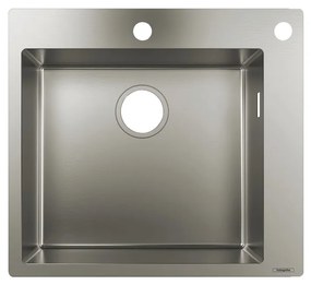 Hansgrohe - Nerezový dřez 550x500 mm s 1 otvorem pro baterii a ovládání odtoku, nerezová ocel 43305800