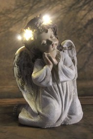 Krémově zlatý anděl zasněný LED 20cm