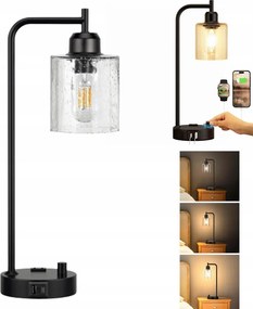 Noční Lampa Stolní Lampa Loft Na E27 Sklo Stínítko S Usb Nabíjecím Portem
