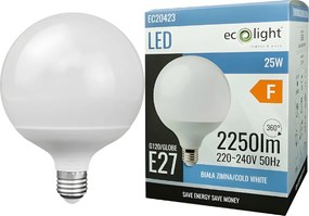 LED žárovka E27 25W 2250lm 6500K Velká koule studená bílá GLOBE G120