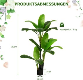 Costway 150 cm vysoký umělý banánovník tropická palma, zelený