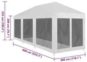 vidaXL Marketos Party stan s 8 bočními stěnami ze síťoviny 9 x 3 m