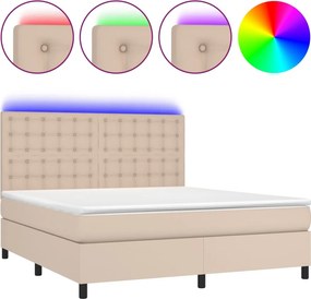 Box spring postel matrace a LED cappuccino 180x200cm umělá kůže 3135962
