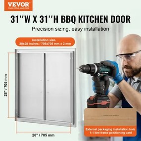 BBQ přístupová dvířka, 790 × 790 mm dvojitá venkovní kuchyňská dvířka