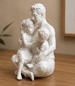 soška, dekorativní, téma otec a děti, 10x8.7 cm, plast, barva bílá, Dekorino SF20260019