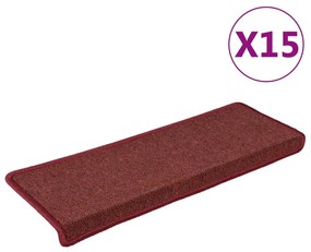 vidaXL Marketos Schodové rohože 15 ks 65 x 21 x 4 cm bordó obdélníkový okraj