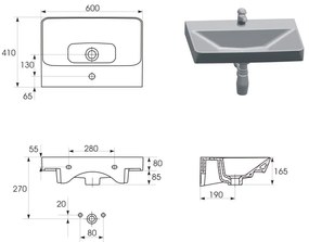 Cersanit Mille Slim, skříňkové umyvadlo 60x41 cm, bílá, K675-002