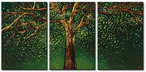 Obraz Mladé listy (3-dílný) - krajina s motivem stromu na zeleném pozadí