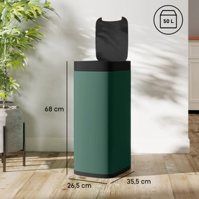 HOMCOM 50 l bezdotykový koš na odpad s pohybovým senzorem – aktivace pohybem, odolný proti otiskům (tmavě zelený)