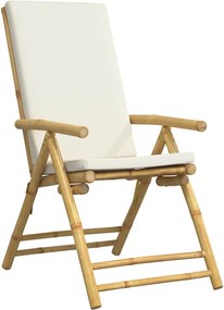 3dílný skládací bistro set s krémově bílými poduškami bambus 3208931