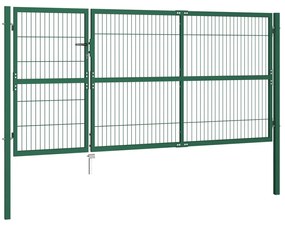 vidaXL Zahradní plotová brána se sloupky 350 x 140 cm ocel zelená