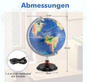 Costway Ø30 cm Osvětlená koule s dřevěným podstavcem. Vzdělávací/geografický