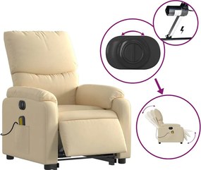 Elektrické zvedací masážní polohovací křeslo krémové textil 3204869