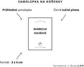 BARBECUE KOUŘOVÉ- Samolepka na kořenky 3 x 4 cm - DomaLEP varianta: PRŮHLEDNÁ - tučné písmo