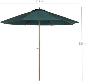 Dřevěný sluneční slunečník Outsunny 2,5m Tmavě zelený