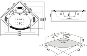 BPS-koupelny Hydromasážní vana HYD-TI604H 152x152 s ohřevem vody