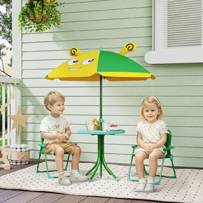 Sada zahradního nábytku pro děti, židle, stůl, slunečník, včelí design, zelená+žlutá