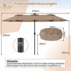 Costway Dvojitý slunečník s LED osvětlením Obdélníkový – 400 × 210 cm, hnědý