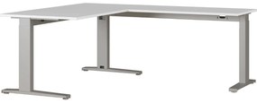 OnaDnes -20% Šedý rohový kancelářský stůl GEMA Leanor 160 x 193 cm se stříbrnou podnoží