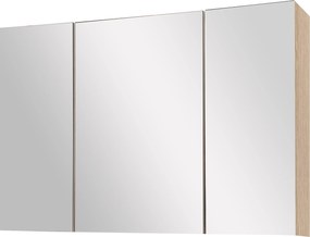 Koupelnová skříňka s zrcadlem kleankin - moderní skříňka se zrcadlem a 3 dveřmi s nastavitelnými policemi pro koupelnu a ložnici, 90x60x13.5 cm, dub |