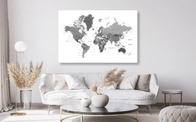 Obraz mapa světa v černobílé barvě - 120x80 cm