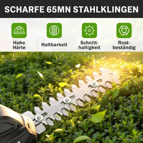 Outsunny 2-v-1 elektrické nůžky na živé ploty a keře s 2 x 7,2V dobíjecí 2,0 Ah baterií, 2 vyměnitelné čepele, černé